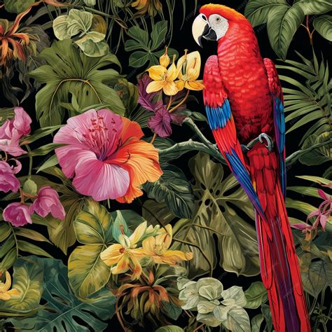 Vibrant Tropical Flora And Fauna Typography Wallpaper Premium Ai