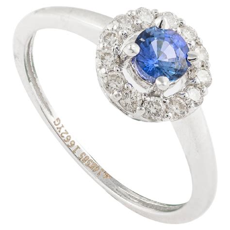 Customizable 14k Solid White Gold Classic Round Blue Sapphire Ring With