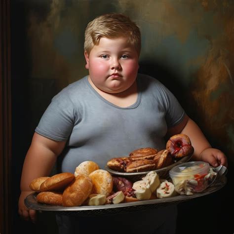 Premium Ai Image Fat Boy Holding A Tray Of Junk Food