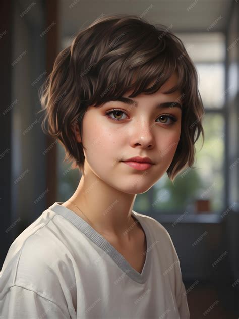 Premium Ai Image A Realistic Portrait Of A Teenage Girl With Short