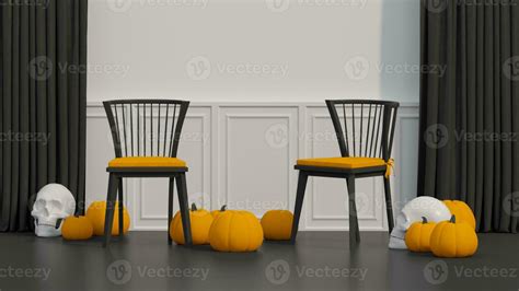 Halloween Decorations With Pumpkins Black Chair Skull Head And Black