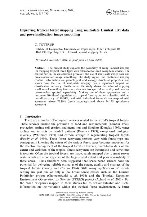 Pdf Improving Tropical Forest Mapping Using Multi Date Landsat Tm