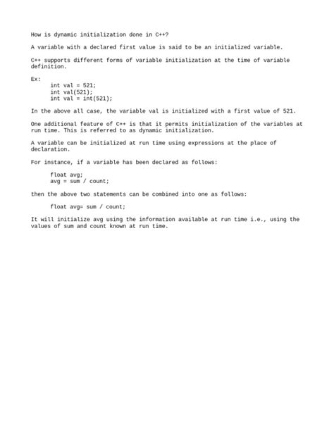 1 Dynamic Initialization Of Variables Pdf Teaching Methods