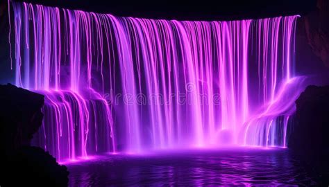 Mystical Waterfall Bathed In Neon Purple Light Stock Illustration