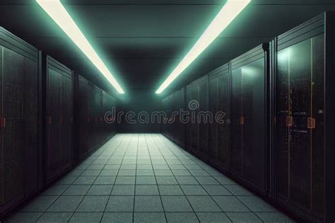 Dark Server Racks In Computer Network Security Server Room Data Center Generative Ai Stock