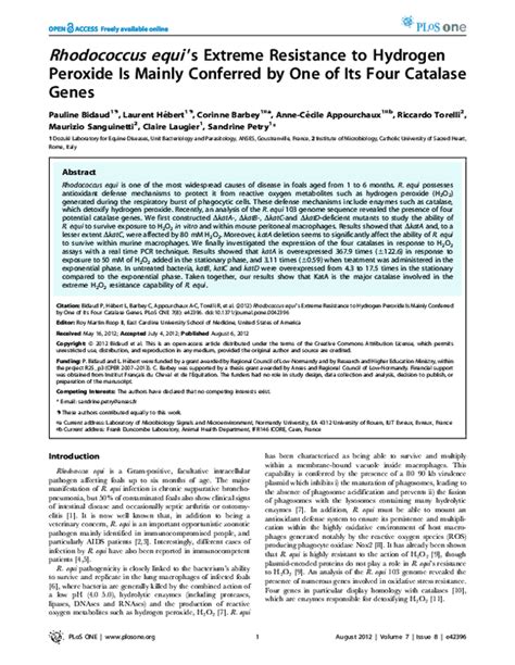 Pdf Rhodococcus Equis Extreme Resistance To Hydrogen Peroxide Is
