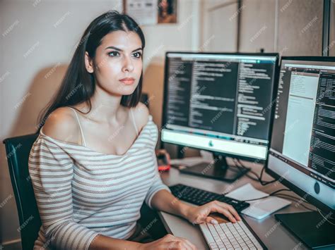 Female Software Engineers Coding Late At Night Nighttime Software