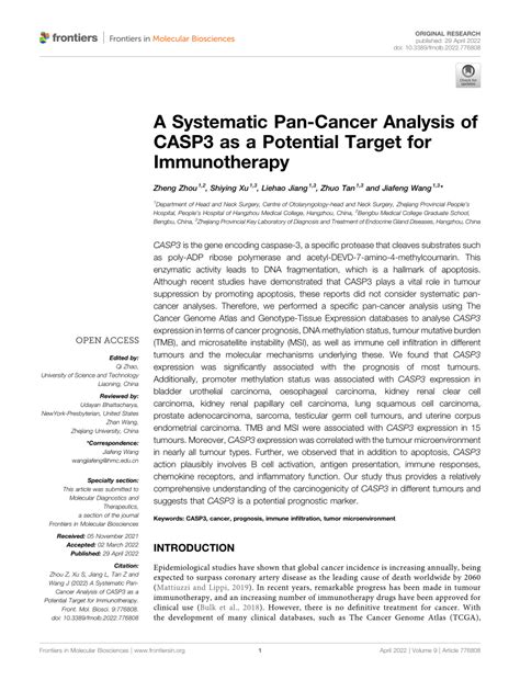 Pdf A Systematic Pan Cancer Analysis Of Casp3 As A Potential Target
