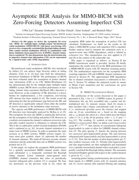 Pdf Asymptotic Ber Analysis For Mimo Bicm With Zero Forcing Detectors