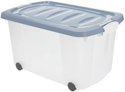 Set Of 2 Plastic Storage Box On Wheels Large Stackable Storage Box With
