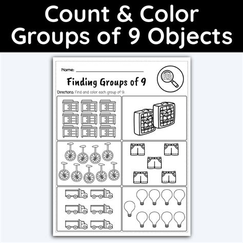 Number 9 Count And Color Groups Worksheet