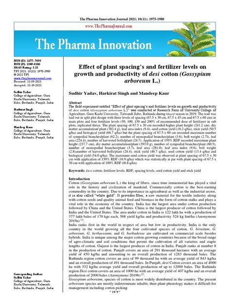 Effect Of Plant Spacings And Fertilizer Levels On Growth And
