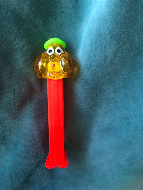 Amber Gold Crystal Head Bubbleman Pez Dispenser Red Stem Green Hat Made