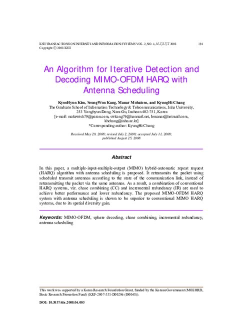 Pdf An Algorithm For Iterative Detection And Decoding Mimo Ofdm Harq With Antenna Scheduling