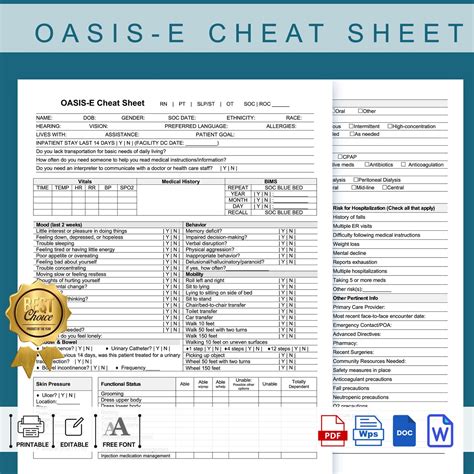 Printable Oasis E Start Of Care Cheat Sheet Editable Oasis E Start Of