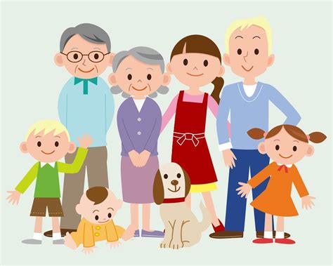 Cartone Animato Famiglia Di 4 Persone Due Figlie E Un Cane I Cani Più