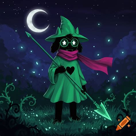 Ralsei From Deltarune In A Green Hat Cloak And Pink Scarf Holding A