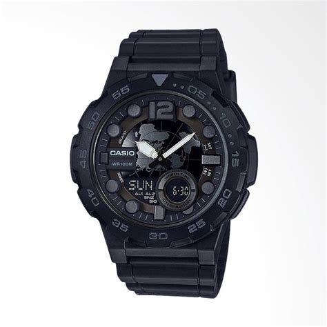 Promo Casio General Men Digital Analog Display Dial Resin Strap Jam Tangan Pria Black [aeq