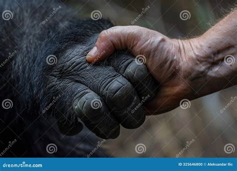 Human Hand Touching Hand Of A Gorilla Ai Generative Stock Illustration