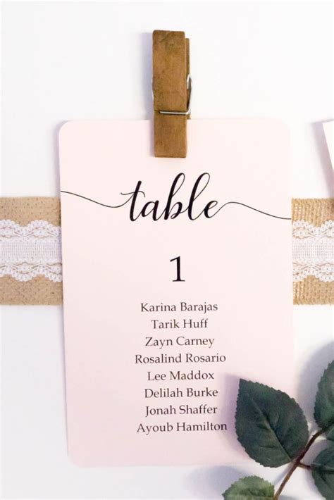 Printed Blush Pink Wedding Table Assingment Cards Seating Charts Blush Table Assingment Sign