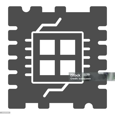 Quad Core Processor Chip Solid Icon Neural Dataset Concept Vector
