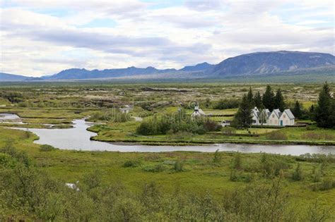 View Of The Church Of Thingvellir And The Prime Minister Summer Residence Iceland Stock Photo