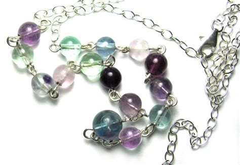 Meditation Necklace In Fluorite Gemstones And Sterling Silver Handmade