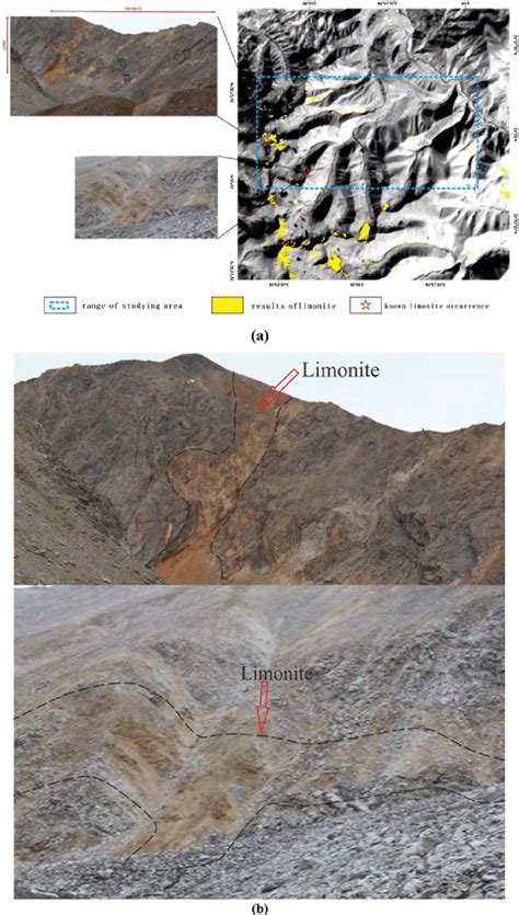 Distribution Map For Limonite And The Comparison To Field Photographs