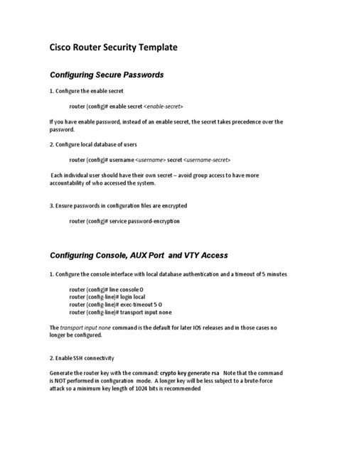 Cisco Ios Security Template Pdf Computer Networking Router Computing