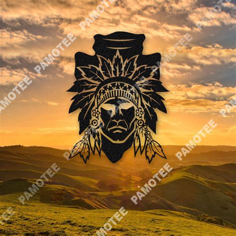 American Native Man And Arrowhead Metal Art Injun Steel Plaque Nalaprint