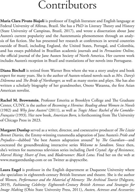 Notes On The Contributors Jane Austen Sex And Romance