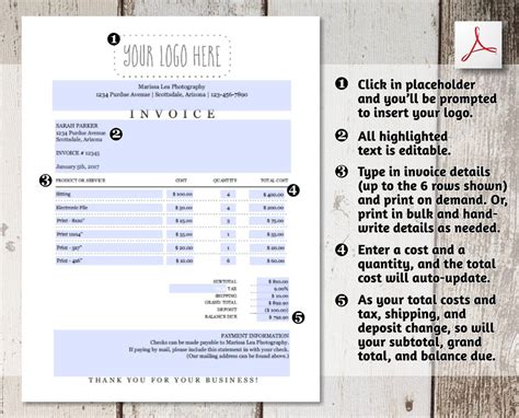 Printable Invoice Template AUTO CALCULATES Word PDF Etsy