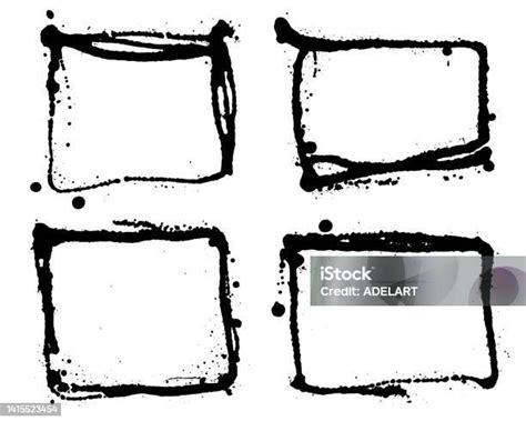 그런 지 스플래터 프레임 세트 잉크 얼룩 디자인 요소 스프레이는 테두리 컬렉션을 비춥니다 격리 된 액체 얼룩 추상 벡터 일러스트레이션 분무에 대한 스톡 벡터 아트 및 기타