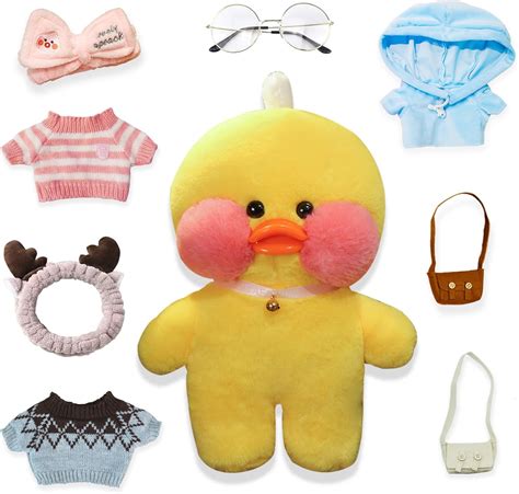 Lalafanfan Yellow Duck Plush With 8 Kawaii Accessories