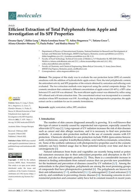 Pdf Efficient Extraction Of Total Polyphenols From Apple And