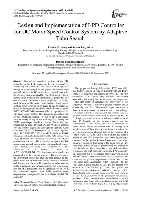 pdf design and implementation of i pd controller for dc motor speed