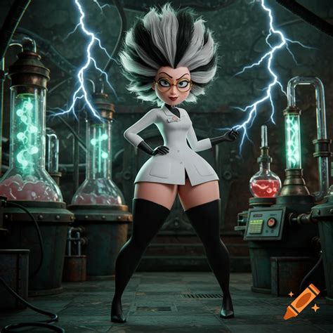 Cgi Cartoon Female Mad Scientist In A Lab Coat And Thigh High Stockings