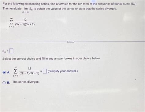 solved for the following telescoping series find a formula