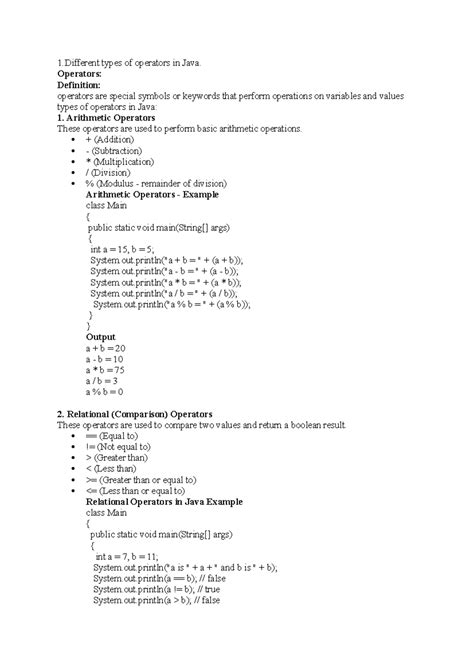 Java Operators And Packages Comprehensive Notes For Theory Studocu