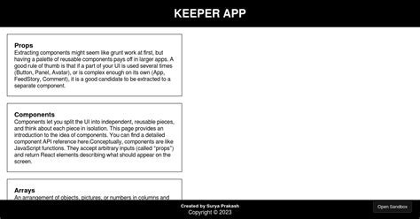 Keeper App 2 Props Array Map Func Codesandbox