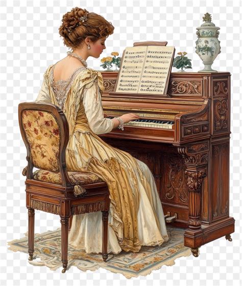 Download Premium Png Of Png A Lady Piano Furniture Victorian About Piano Music Notes Classic