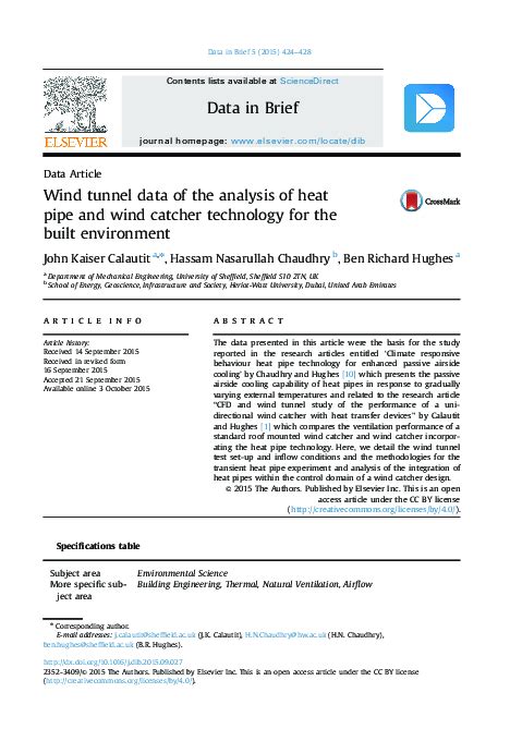 Pdf Wind Tunnel Data Of The Analysis Of Heat Pipe And Wind Catcher