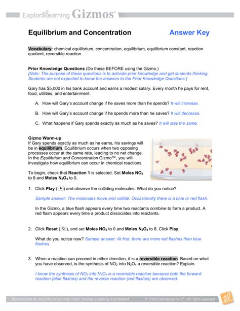 Equilibrium And Concentration Answer Key