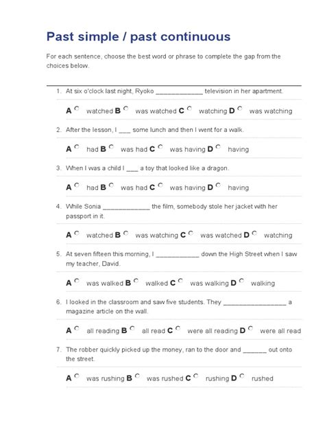 Past Simple Test Pdf