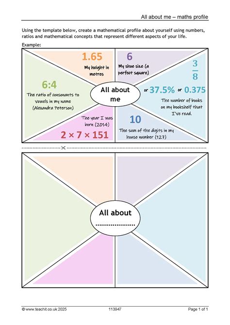 All About Me Maths Profile Icebreaker Free Pdf Download Teachit