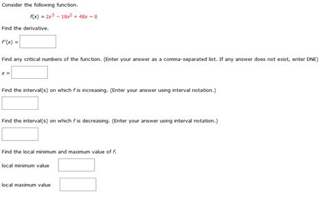 Solved Consider The Following Function F X 2x3 18x2