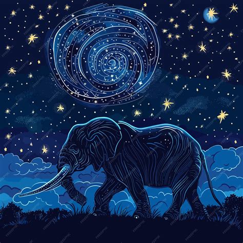 Premium Vector An Elephant Is In The Night Sky With Stars