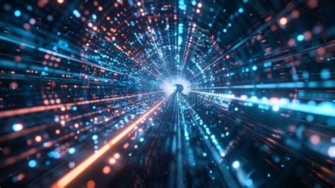 Futuristic Data Stream Flowing Through Digital Tunnel Visualization