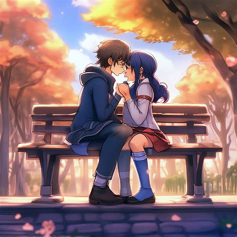 Kawaii Couple Sitting On Bench Cute Cartoon Couple Of Young People