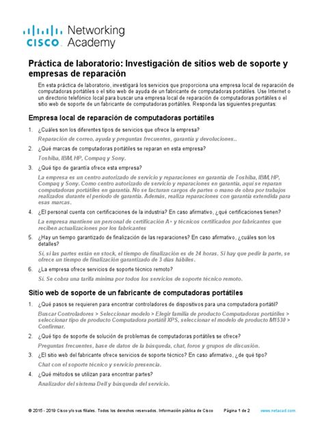 4 2 2 6 lab investigate support websites pdf soporte técnico